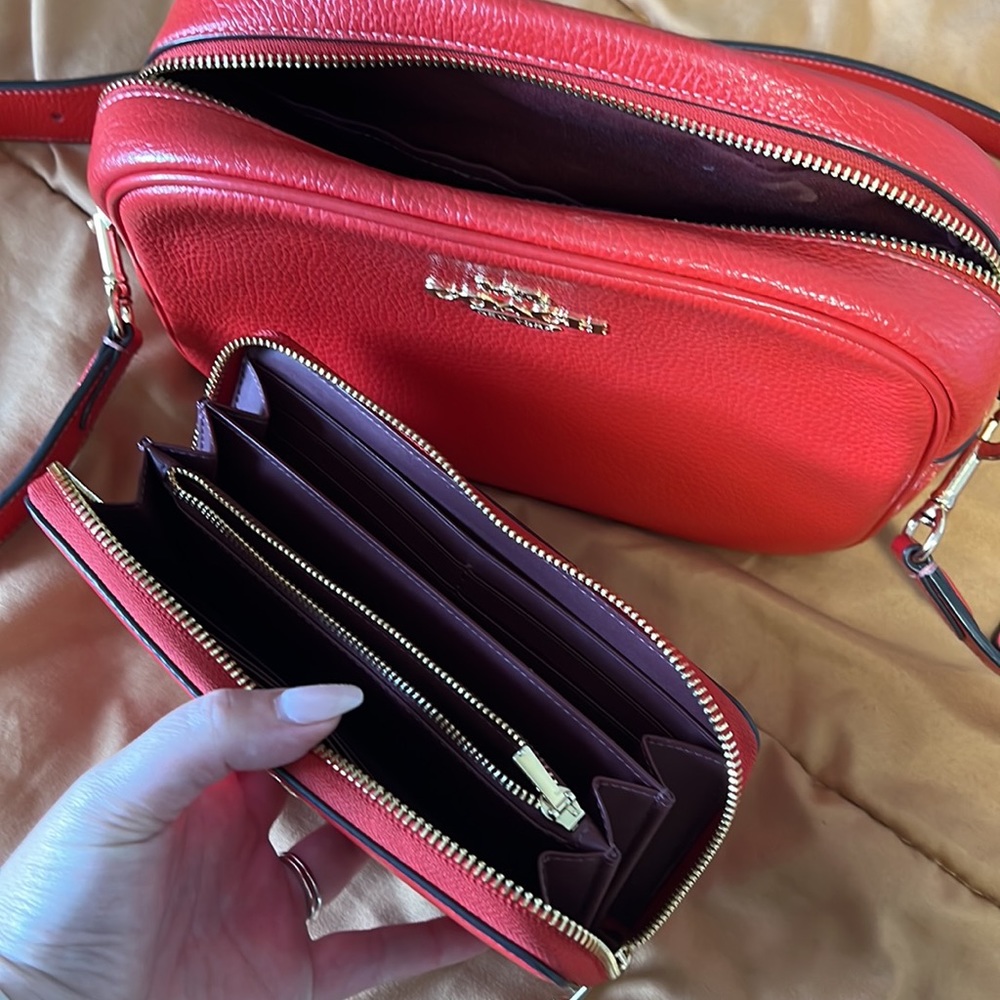 Coach Red Pebbled Leather Crossbody Bag & Wristlet - Gem